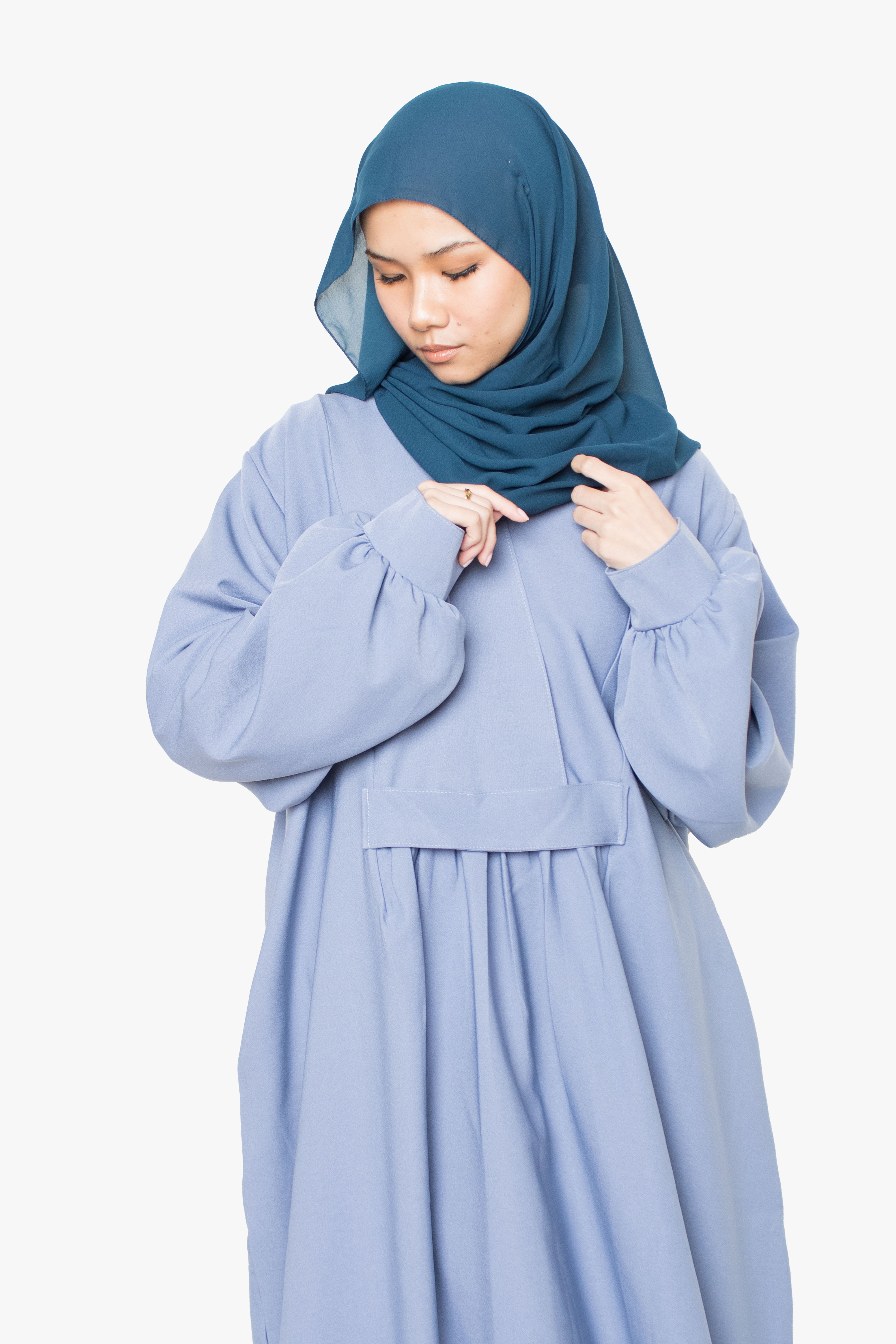 Powder Blue Pleated Bridge Abaya – Jawda