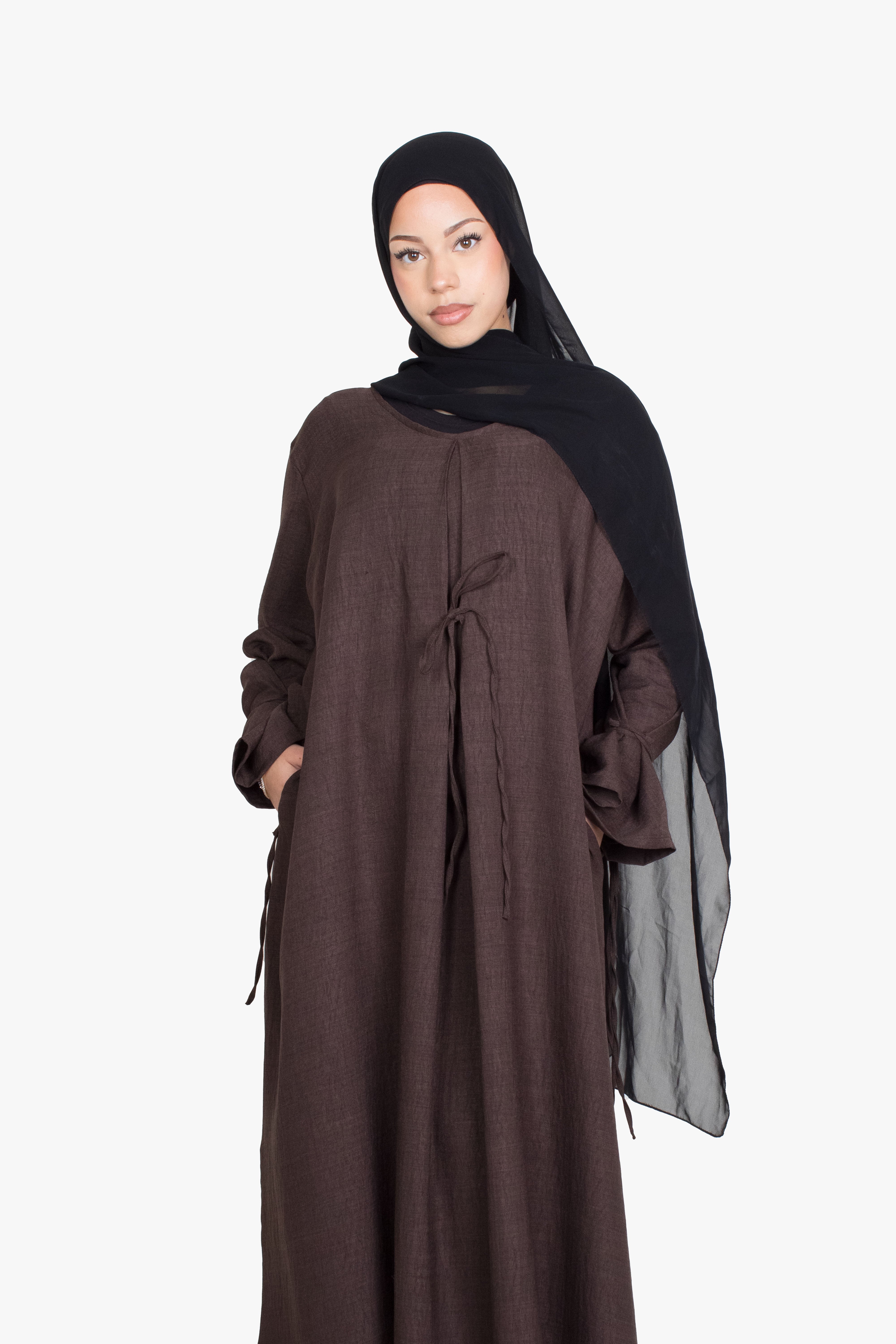 Coffee Mélange Ribbon Kimono Abaya – Jawda